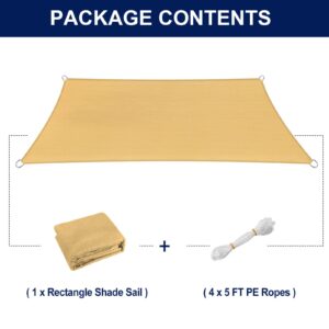 PureFit Rectangle Sun Shade Sails Outdoor 10 x 13 ft - Sun Protection Sunshades UV Block Shade Canopy, Patio Shades for Backyard, Deck and Lawn, Sand