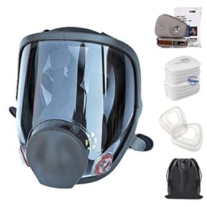 full facepiece respirator with filters, 15in1 reusable gas respirator mask for dust, organic vapors, painting spraying, woodworking chemical, industry work protection etc.,full face wide field of view