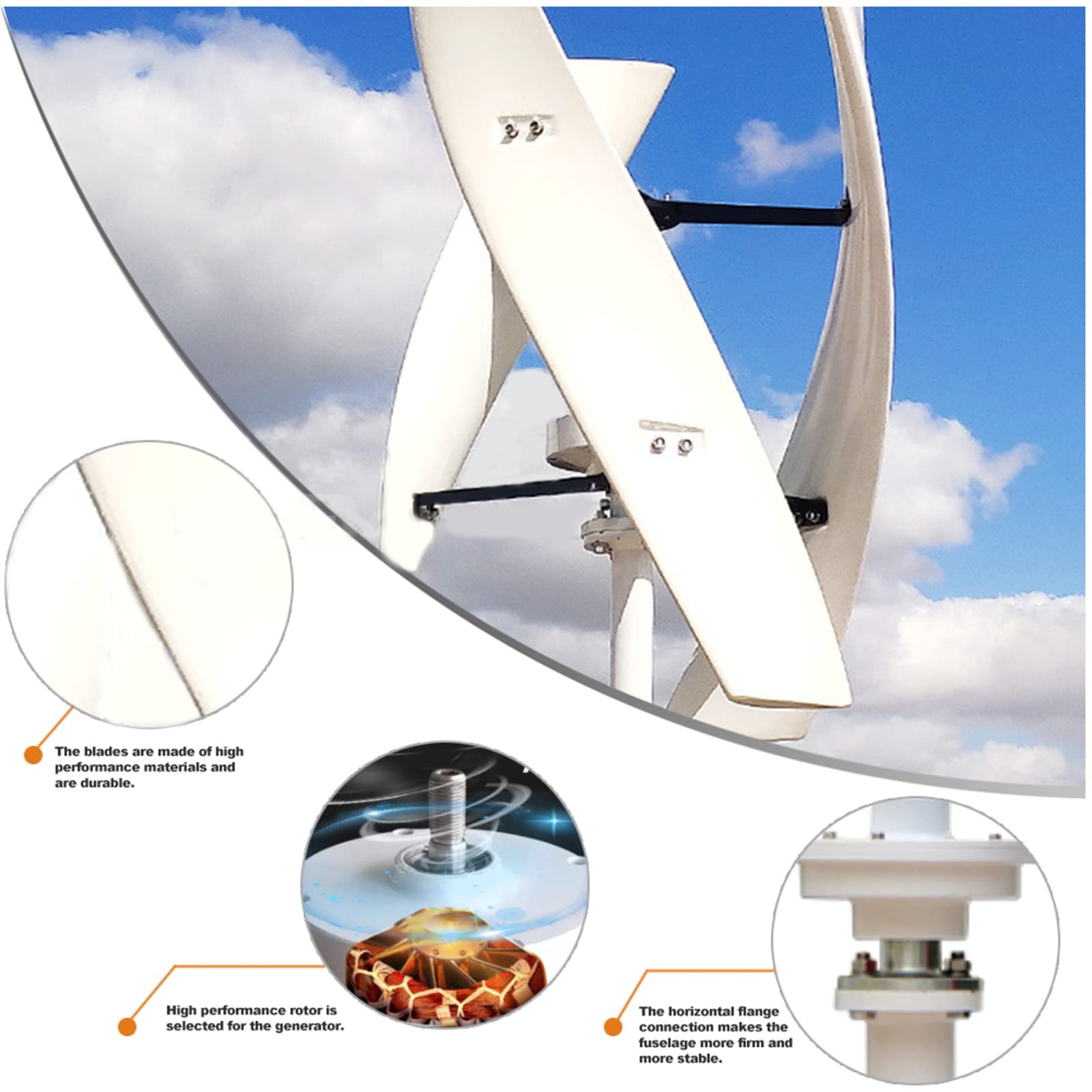 12000W No Noise Vertical Axis Wind Turbine Generator,220V 12V 24V 48V Magnetic Levitation Wind Turbine with MPPT Controller for Home Street Lighting(White),220v