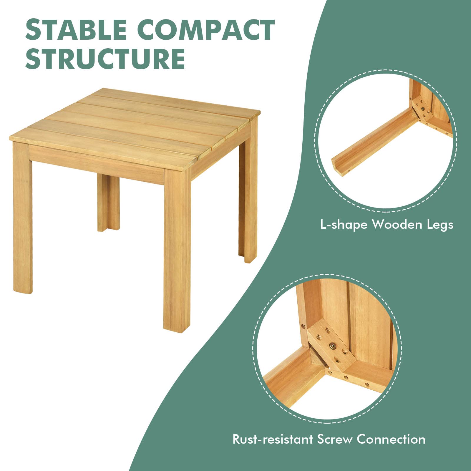 Tangkula Outdoor Square Side Table, Oversize Adirondack Side Table, Acacia Wood Frame w/Oil Finished, All-Weather, Indoor Outdoor Patio Poolside End Table, Weight Capacity 220lbs, 18 x 18 x 16 Inch