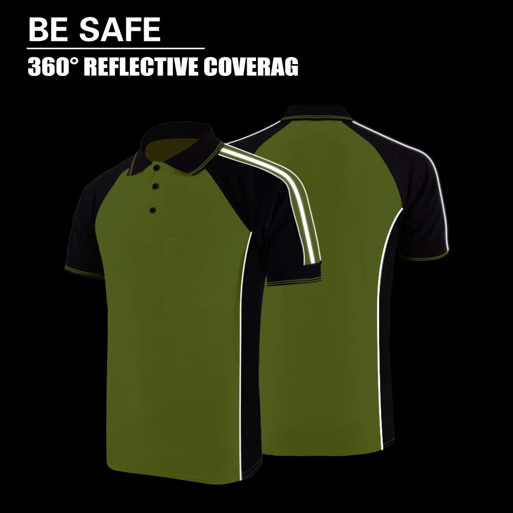 LOVPOSNTY Safety Polo Shirts High Visibility Reflective Shirts, Construction Work Shirts for Men(Short Sleeve,Yellow-S,2XL)