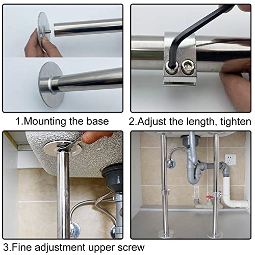 Goyappin ST-2 Undermount Sink Mounting Brackets Stainless Steel Sink Legs Adjustable Sink Support Brackets，Installation and Repair System Kit for Kitchen Sink (2 Pack, Height: 15.7-26.8 inch)