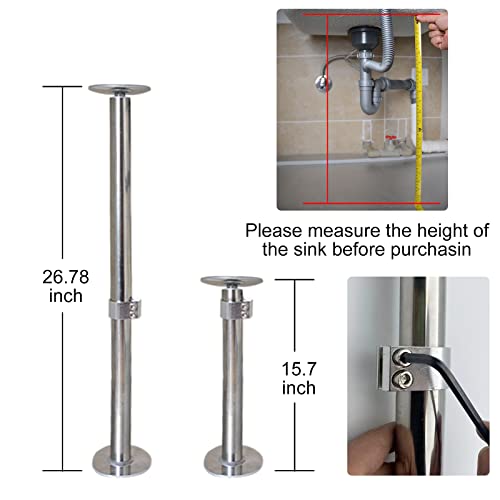 Goyappin ST-2 Undermount Sink Mounting Brackets Stainless Steel Sink Legs Adjustable Sink Support Brackets，Installation and Repair System Kit for Kitchen Sink (2 Pack, Height: 15.7-26.8 inch)