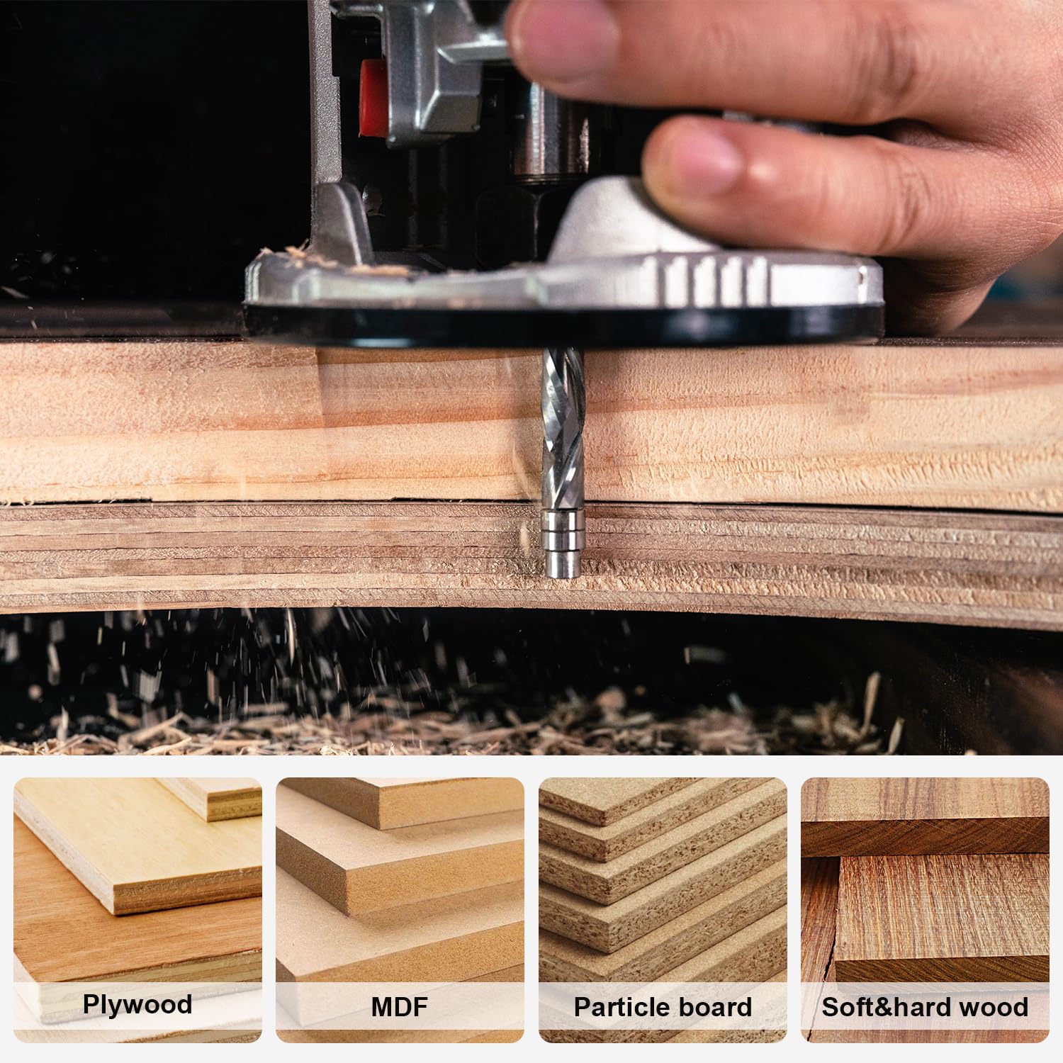 SpeTool Spiral Flush Trim Router Bit,1/4 Inch Shank 1-1/8 Inch Cutting Length Extra Long 3 Inch OVL,UP Down Compression Bit for Wood Trimming