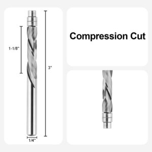 SpeTool Spiral Flush Trim Router Bit,1/4 Inch Shank 1-1/8 Inch Cutting Length Extra Long 3 Inch OVL,UP Down Compression Bit for Wood Trimming