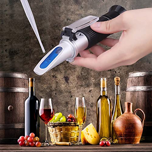 Brix Refractometer with ATC, Accurate Digital Handheld Hydrometer Saccharimeter in Wine Making Beer Brewing Tester Meter Measuring Sugar Homebrew Kit for Food Fruit Juice Honey Maple Syrup Beverages