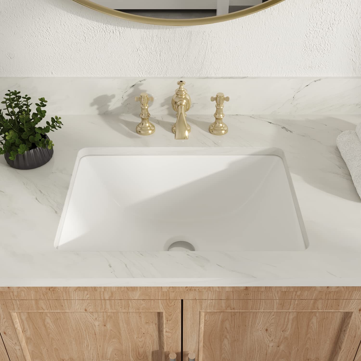 DeerValley DV-1U306 Ursa Undermount Bathroom Sink, 18'' x 13'' Vessel Sinks Rectangle Undermount Sink Modern White Ceramic Vanity Vessel Sink with Overflow