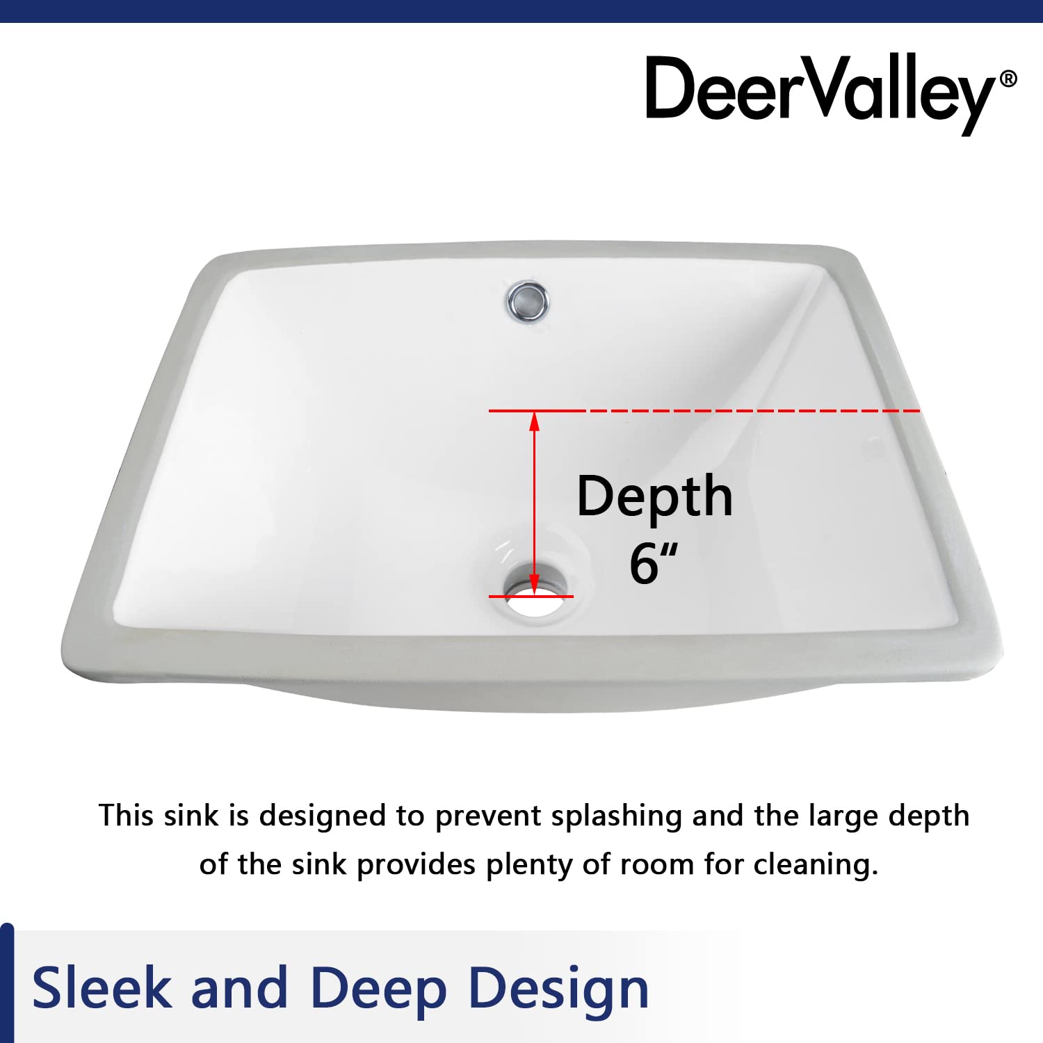 DeerValley DV-1U306 Ursa Undermount Bathroom Sink, 18'' x 13'' Vessel Sinks Rectangle Undermount Sink Modern White Ceramic Vanity Vessel Sink with Overflow