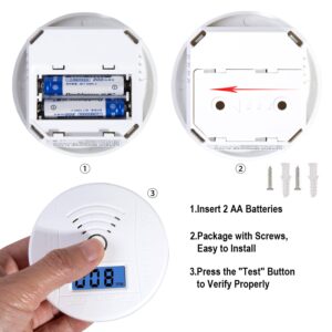 CAYUENG Carbon Monoxide Detector, Replaceable Battery-Operated Carbon Monoxide Alarm Detectors with Digital Display & LED Lights,CO Alarm Device for Kitchen Bathroom Bedroom Coal Stove