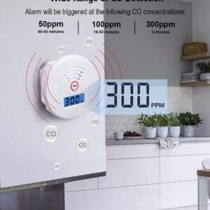 CAYUENG Carbon Monoxide Detector, Replaceable Battery-Operated Carbon Monoxide Alarm Detectors with Digital Display & LED Lights,CO Alarm Device for Kitchen Bathroom Bedroom Coal Stove