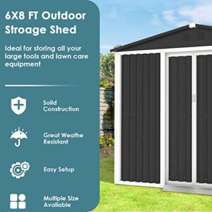 Betterland 6X8 FT Outdoor Storage Shed, Steel Garden Shed with Sliding Door, Metal Tool Storage Shed for Backyard, Lawn, Grey