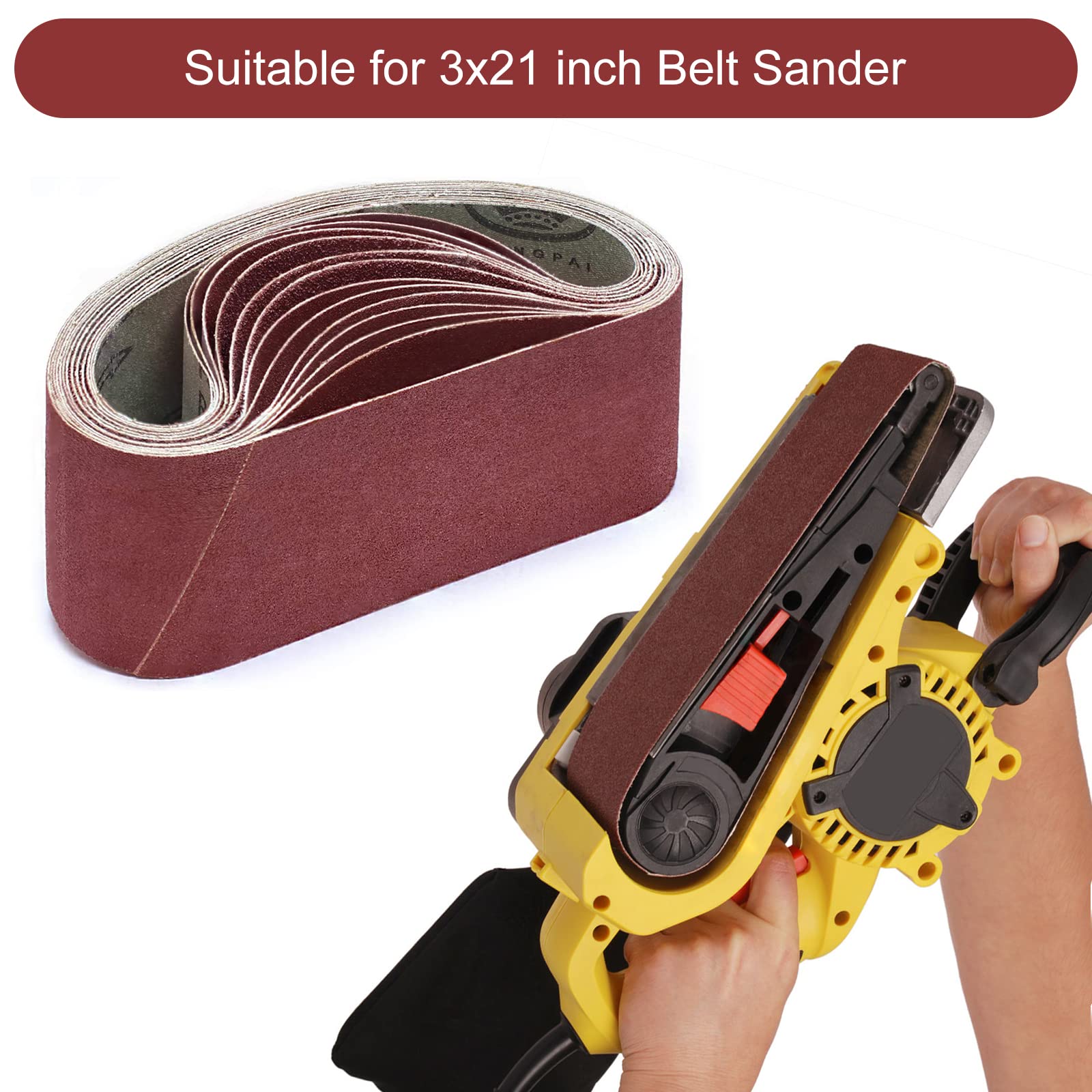 Novernat Sanding Belts 3 x 21 Inch Aluminum Oxide 15 pack Belt Sander 3 Each of 80/120/150/240/400 Assorted Grits for Sanding Wood Metal and Paint