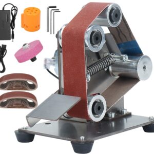 Electric Belt-Sander Polishing-Grinding Sharpener Adjustable - 13 x 1.2inch DIY Power Sanding Machine Mini Bench Belt Grinder, 7-Speed Multifunctional for Knife Making Woodworking Metal Cutter Edges