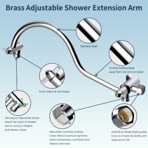 Hibbent All Metal Shower Head, 10'' High Pressure Rainfall Shower Head/Handheld Showerhead Combo with 12'' Adjustable Curved Shower Extension Arm, 7-Spray, 71'' Shower Hose, Showerhead Holder, Chrome