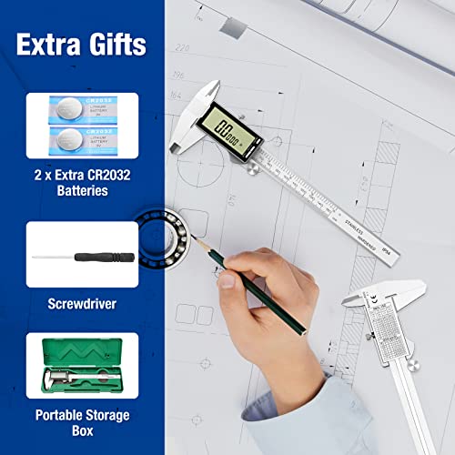 Raynesys Digital Caliper 12 Inch with Large LCD Screen, Inch/MM/Fraction Conversion, 300mm Micrometer Caliper All Stainless Steel Diameter Measuring Tool for Jewelers/Woodworkers/DIY