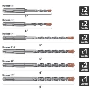 Owl Tools SDS Plus Rotary Hammer Drill Bit Set (10 Pack - 1/8", 1/4", 5/16", 3/8", and 1/2") Carbide Tipped - Perfect for Drilling Through Concrete, Cement, Stone, Brick, Ceramic Pots, & More!