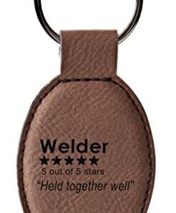 ThisWear Welder Gifts For Women Welder 5 Out Of 5 Stars Review Held Together Well Leatherette Oval Keychain Key Tag Brown