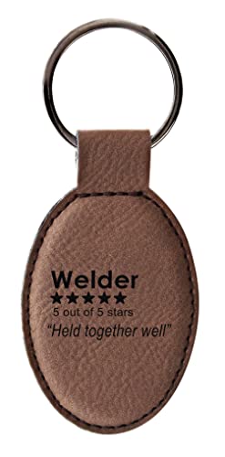 ThisWear Welder Gifts For Women Welder 5 Out Of 5 Stars Review Held Together Well Leatherette Oval Keychain Key Tag Brown