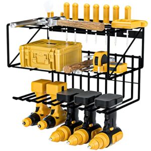 upgraded power tool organizer, 5 slots drill holder wall mount floating tool shelf heavy duty cordless drill storage rack tool storage organizer for cordless drill storage handheld/garage power tools