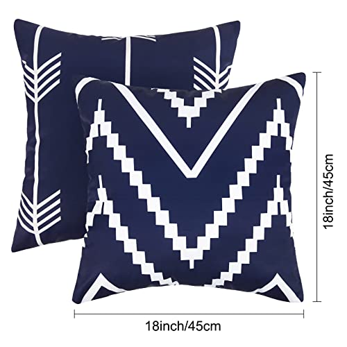 Adabana Set of 4 Outdoor Waterproof Boho Throw Pillow Covers 18 X 18 Inches,Blue and White Geometric Pillow Coves Decorative Cushion Cases Outdoor Throw Pillows for Patio Furniture Garden