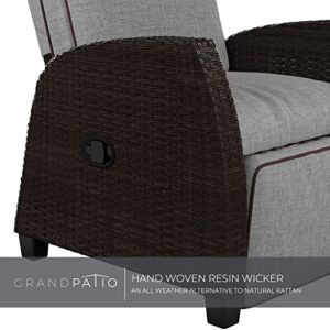 Grand patio Indoor & Outdoor Moor Recliner PE Wicker with Flip Table Push Back Reclining Lounge Chair, Cool Grey