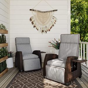 Grand patio Indoor & Outdoor Moor Recliner PE Wicker with Flip Table Push Back Reclining Lounge Chair, Cool Grey