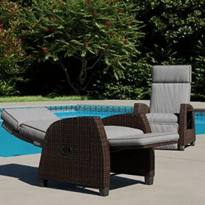 Grand patio Indoor & Outdoor Moor Recliner PE Wicker with Flip Table Push Back Reclining Lounge Chair, Cool Grey