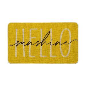 artoid mode yellow hello sunshine summer decorative doormat, seasonal spring holiday low-profile floor mat switch mat for indoor outdoor 17 x 29 inch