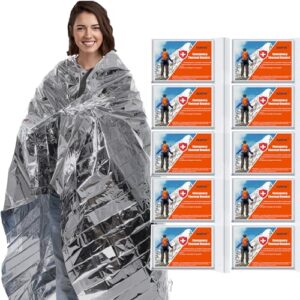 rainpoh emergency mylar thermal blanket 82 * 64 in(10 pack), gigantic space blanket, survival blankets heavy duty camping gear, first aid, silver