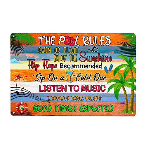 Pool Rules Metal Sign, 12"x 8" Funny Swimming Pool Signs For Pool Area Decorations Outdoor, Decor Funny For Swimming Pool Rules Gifts Garage Office Craft Room Living Room