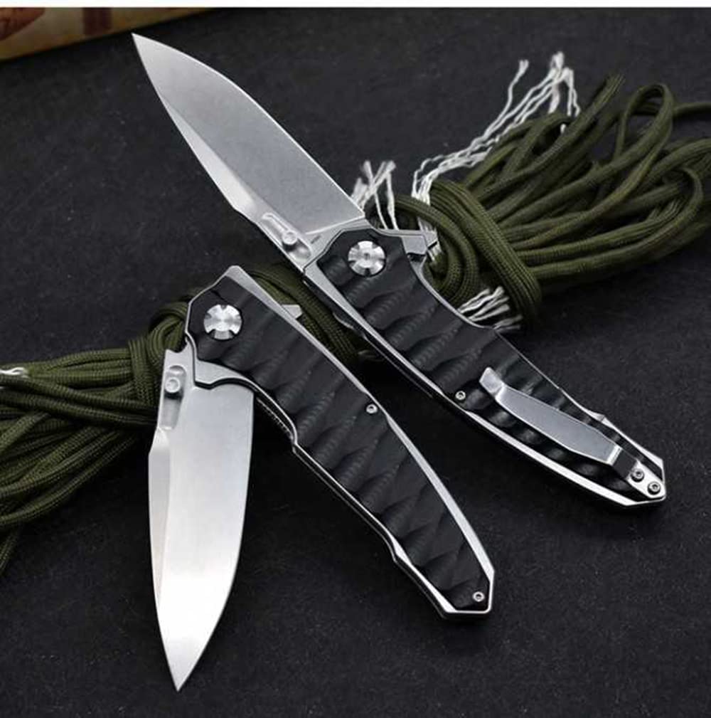 HUAAO Folding Pocket Knife, 3.7’’ M390 Steel Blade G10 Handle, Pocket Knife with Clip, Flipper, Liner Lock, Flip Knife for Outdoor Survival Camping Hiking