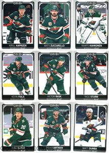 2021-22 o-pee-chee minnesota wild team set (no sps) of 17 cards: kirill kaprizov(#4), mats zuccarello(#34), kaapo kahkonen(#93), kevin fiala(#106), victor rask(#113), nico sturm(#157), ryan suter(#193), ryan hartman(#244), matt dumba(#255), joel eriksson