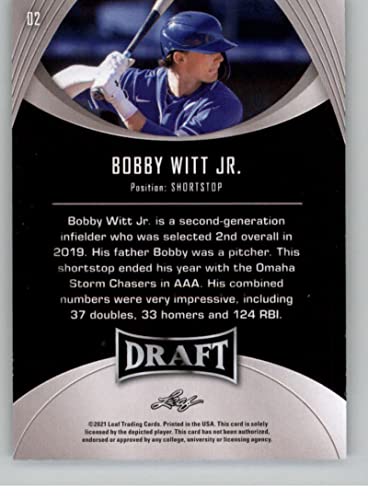 2021 Leaf Draft #2 Bobby Witt Jr. Draft/Prospect Baseball Card in Raw (NM or Better) Condition