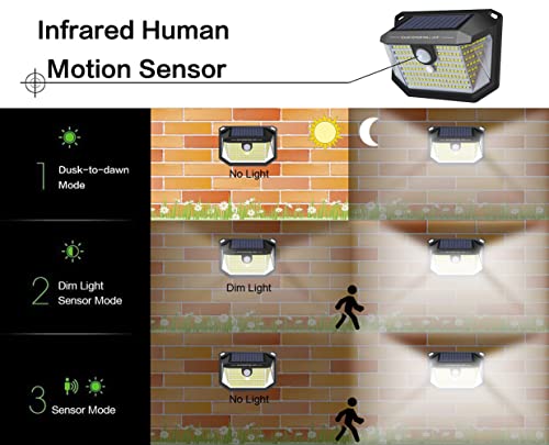 Solar Outdoor Lights Motion Sensor Security Light, Solar Powered Wall Lights 178 LEDs 500LM 3 Lighting Modes 270° Lighting Angle IP65 Waterproof for Garden Patio Porch Fence Yard (1 Pack)