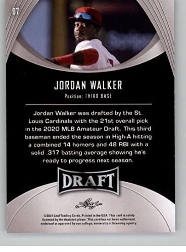 2021 Leaf Draft #7 Jordan Walker Draft/Prospect Baseball Card in Raw (NM or Better) Condition