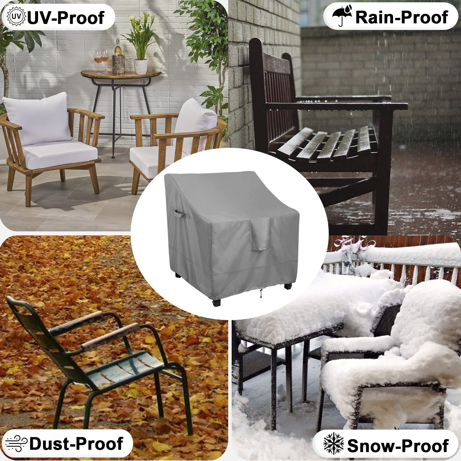 OutdoorLines Outdoor Waterproof Furniture Chair Cover - UV-Resistant Patio Lawn Chair Covers for Outdoor Furniture Windproof Heavy Duty Chair Covering, 2 Packs, 33.5Wx31.5Dx36H Inches, Grey