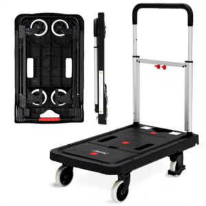 platform hand truck brake push cart dolly by rotihomesys, moving cart with wheels foldable, utility cart with 330lb weight capacity for easy storage and 360 degree swivel wheels (black)