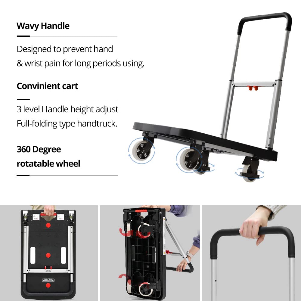 Platform Hand Truck Brake Push Cart Dolly by Rotihomesys, Moving Cart with Wheels Foldable, Utility Cart with 330LB Weight Capacity for Easy Storage and 360 Degree Swivel Wheels (Black)