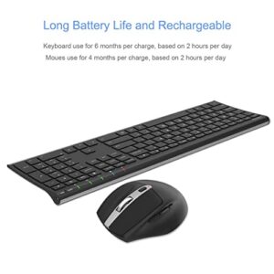 Arteck 2.4G Wireless Keyboard and Mouse Combo Stainless Full Size Keyboard and Ergonomic Mouse with Side Buttons for Computer Desktop PC Laptop and Windows 11/10/8/7 Build in Rechargeable Battery