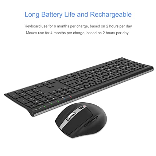 Arteck 2.4G Wireless Keyboard and Mouse Combo Stainless Full Size Keyboard and Ergonomic Mouse with Side Buttons for Computer Desktop PC Laptop and Windows 11/10/8/7 Build in Rechargeable Battery