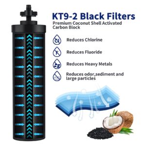 KrohneTec BB9-2 Water Filters Black Purification Elements, for use with Gravity-Fed Water Filter Systems (2 Pack)