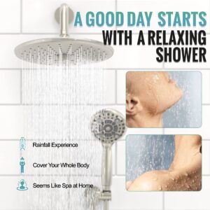 SR SUN RISE Shower Faucet - 3 Function High Pressure 10 Inch Shower Head System- 6 Setting Handheld Shower Head Fixtures- Valve Included - Brushed Nickel