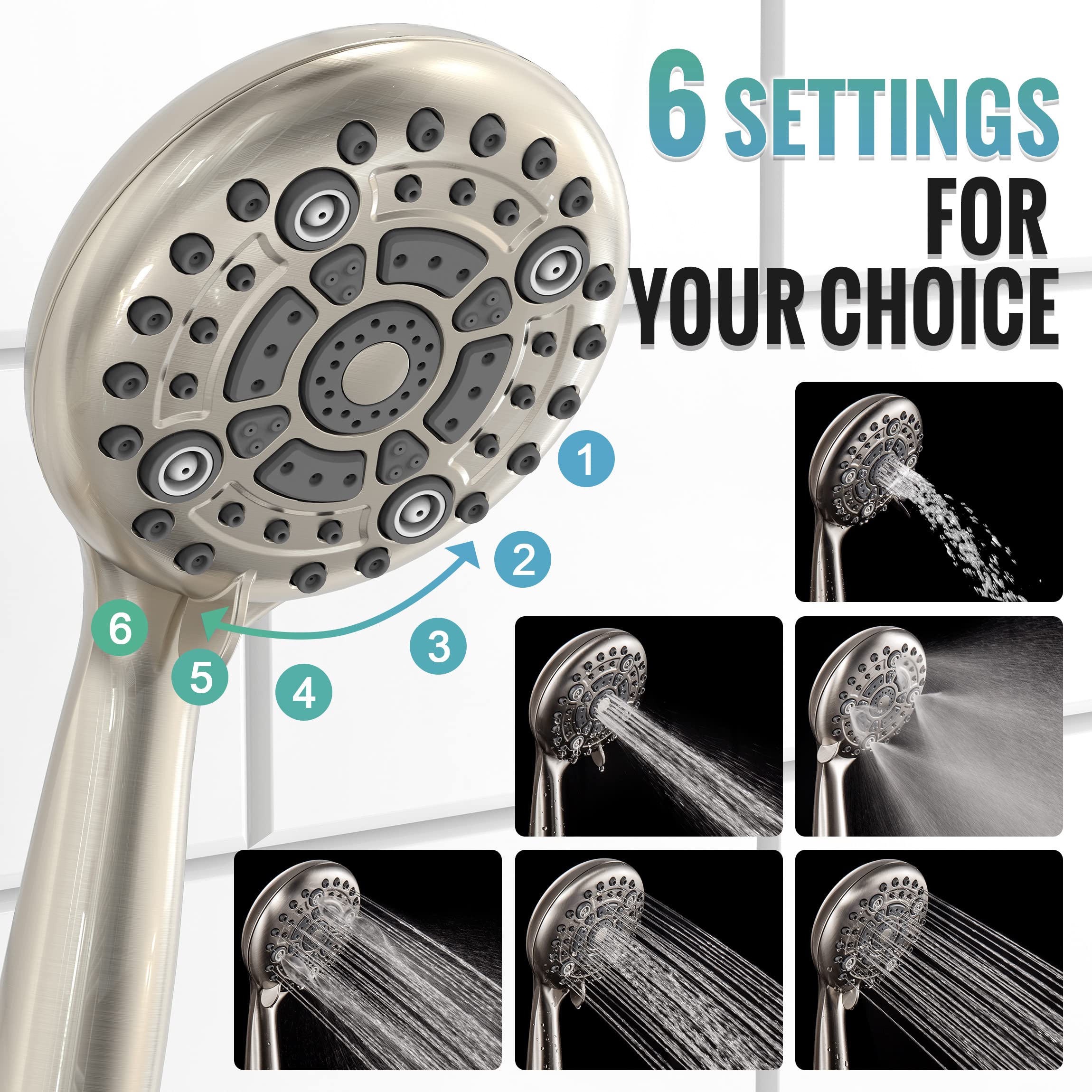 SR SUN RISE Shower Faucet - 3 Function High Pressure 10 Inch Shower Head System- 6 Setting Handheld Shower Head Fixtures- Valve Included - Brushed Nickel