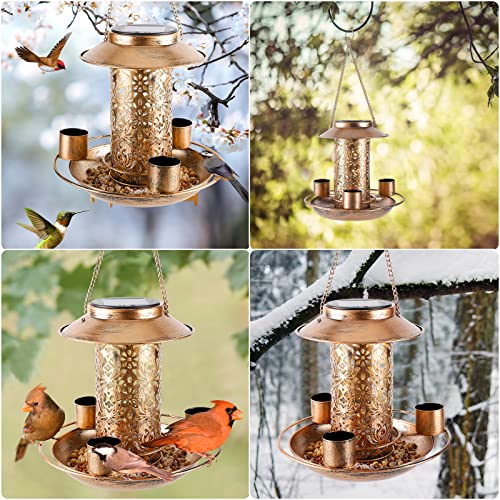 Solar Bird Feeder for Outdoors Hunging, Mousike Solar Metal Waterproof Outside Wild Bird Feeders,Cardinals Hummingbird Feeders, Garden Backyard Decoration,Gifts for Bird Lovers (Bronze 1Pack)…