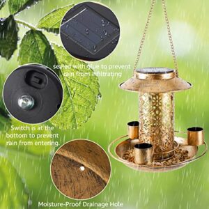 Solar Bird Feeder for Outdoors Hunging, Mousike Solar Metal Waterproof Outside Wild Bird Feeders,Cardinals Hummingbird Feeders, Garden Backyard Decoration,Gifts for Bird Lovers (Bronze 1Pack)…