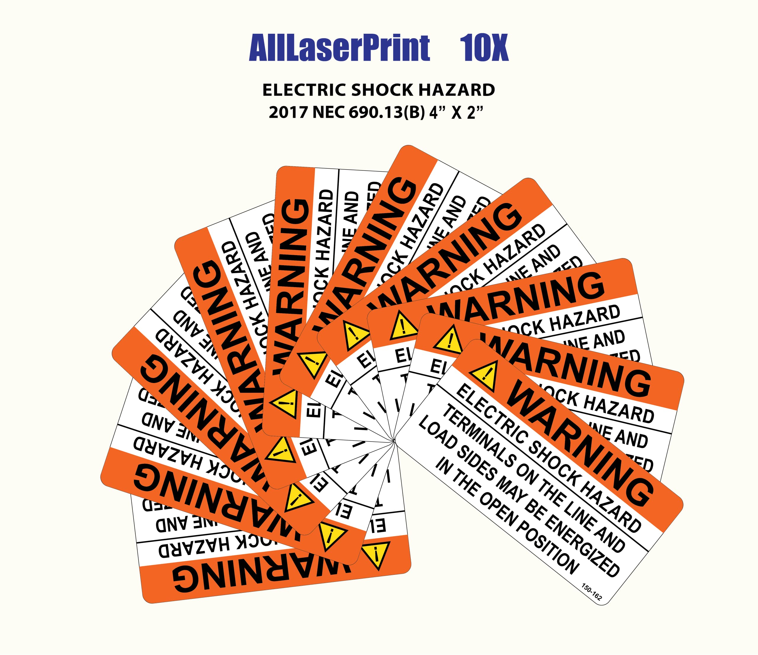 Photovoltaic Labels for PV Solar System _"Warning_Electric Shock Hazard_TERMINALS ON The LINE and Load Sides May BE Energized in The Open Position" _4" x 2" _Pack of 10