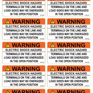 Photovoltaic Labels for PV Solar System _"Warning_Electric Shock Hazard_TERMINALS ON The LINE and Load Sides May BE Energized in The Open Position" _4" x 2" _Pack of 10