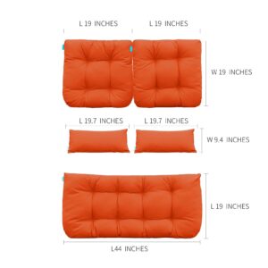 QILLOWAY Outdoor Patio Wicker Seat Cushions Group Loveseat/Two U-Shape/Two Lumbar Pillows for Patio Furniture,Wicker Loveseat,Bench,Porch,Settee of 5 (Orange)