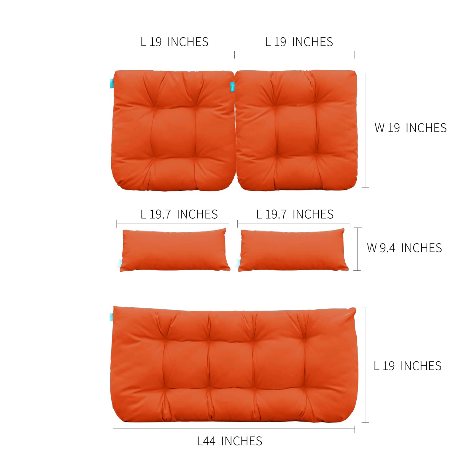 QILLOWAY Outdoor Patio Wicker Seat Cushions Group Loveseat/Two U-Shape/Two Lumbar Pillows for Patio Furniture,Wicker Loveseat,Bench,Porch,Settee of 5 (Orange)