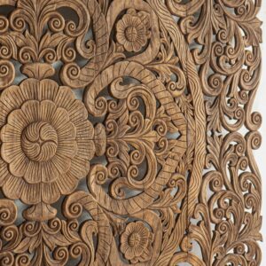 Boho Wood Carve Hanging Headboard, Texas King Size Back Bed, Wall Mounted Carving from Thailand, Brown Color, 80 inches